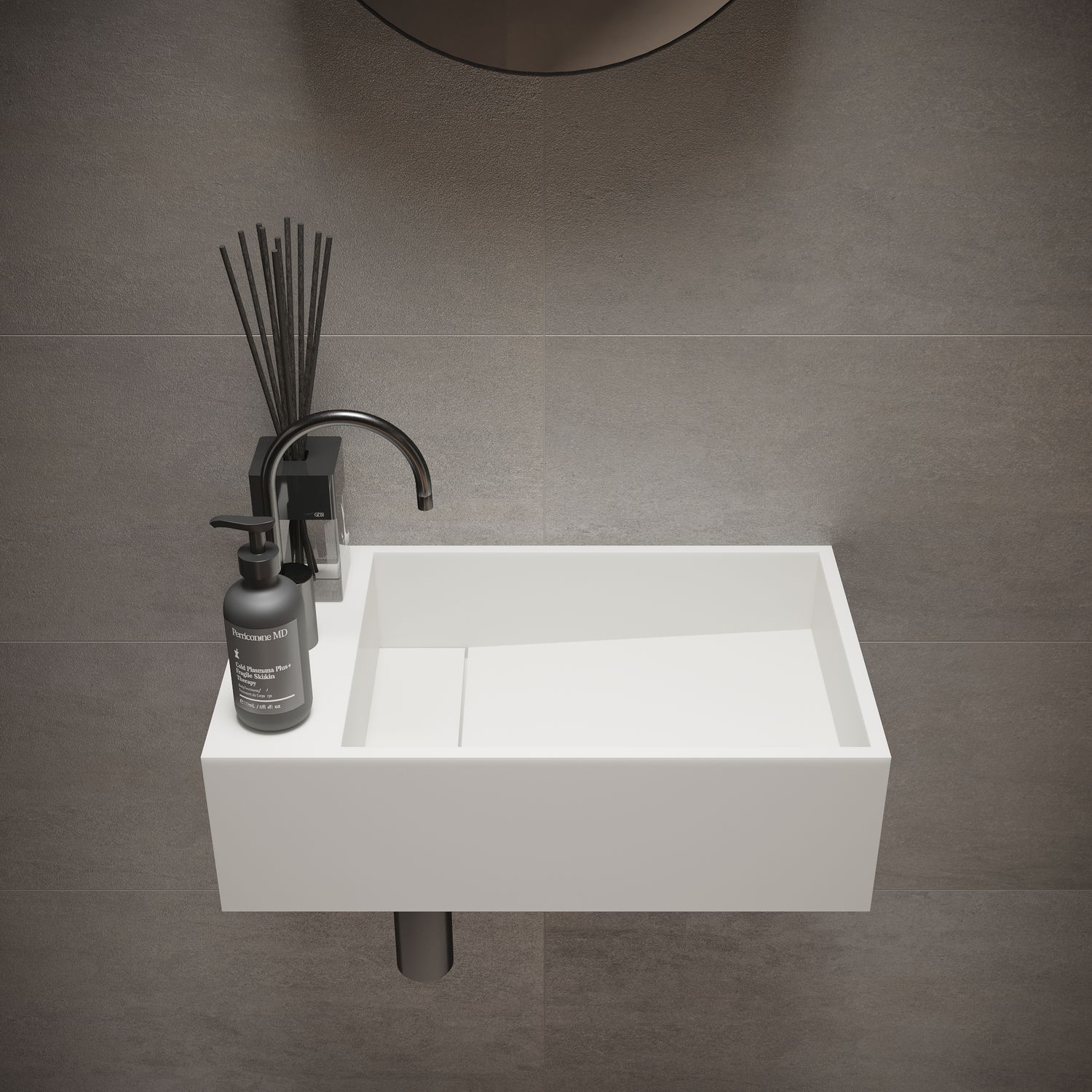 Wand-Waschbecken - 276047 SOLIDCUBE-50 - IDEAVIT B.V - Mineralwerkstoff / rechteckig / 1-Loch