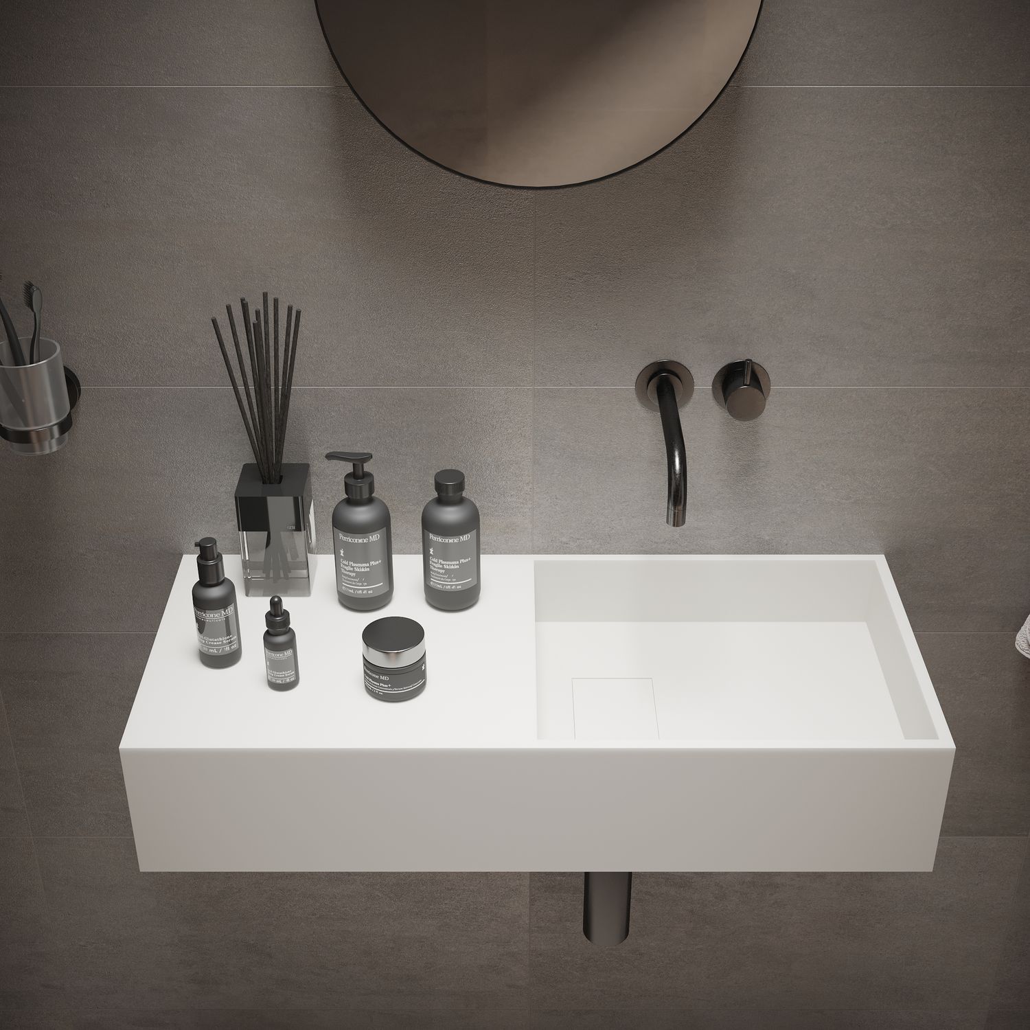 Wand-Waschbecken - 280174 SOLIDPLAN-75 - IDEAVIT B.V - Mineralwerkstoff / mit integrierter ...