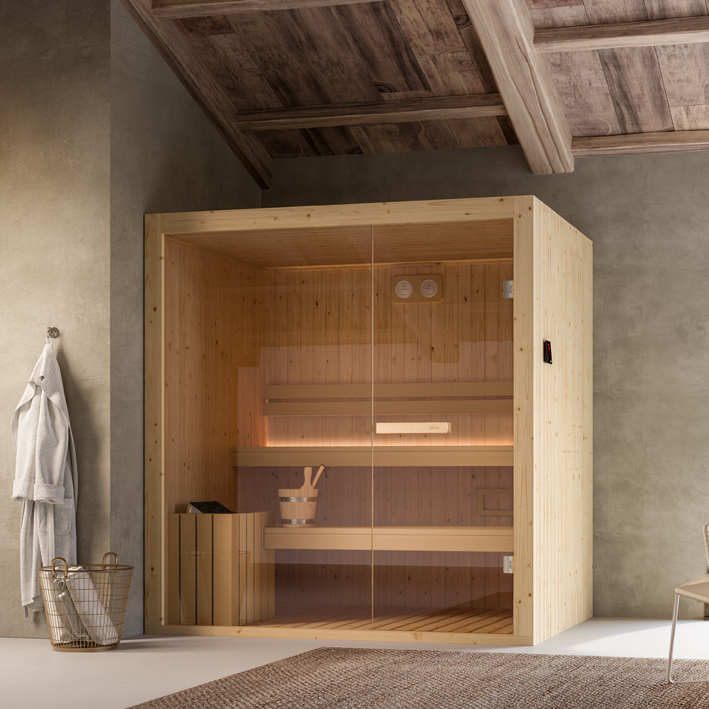 Finnische Sauna - HAVANA - GLASS 1989 - Bio / für Privatgebrauch / Fichte