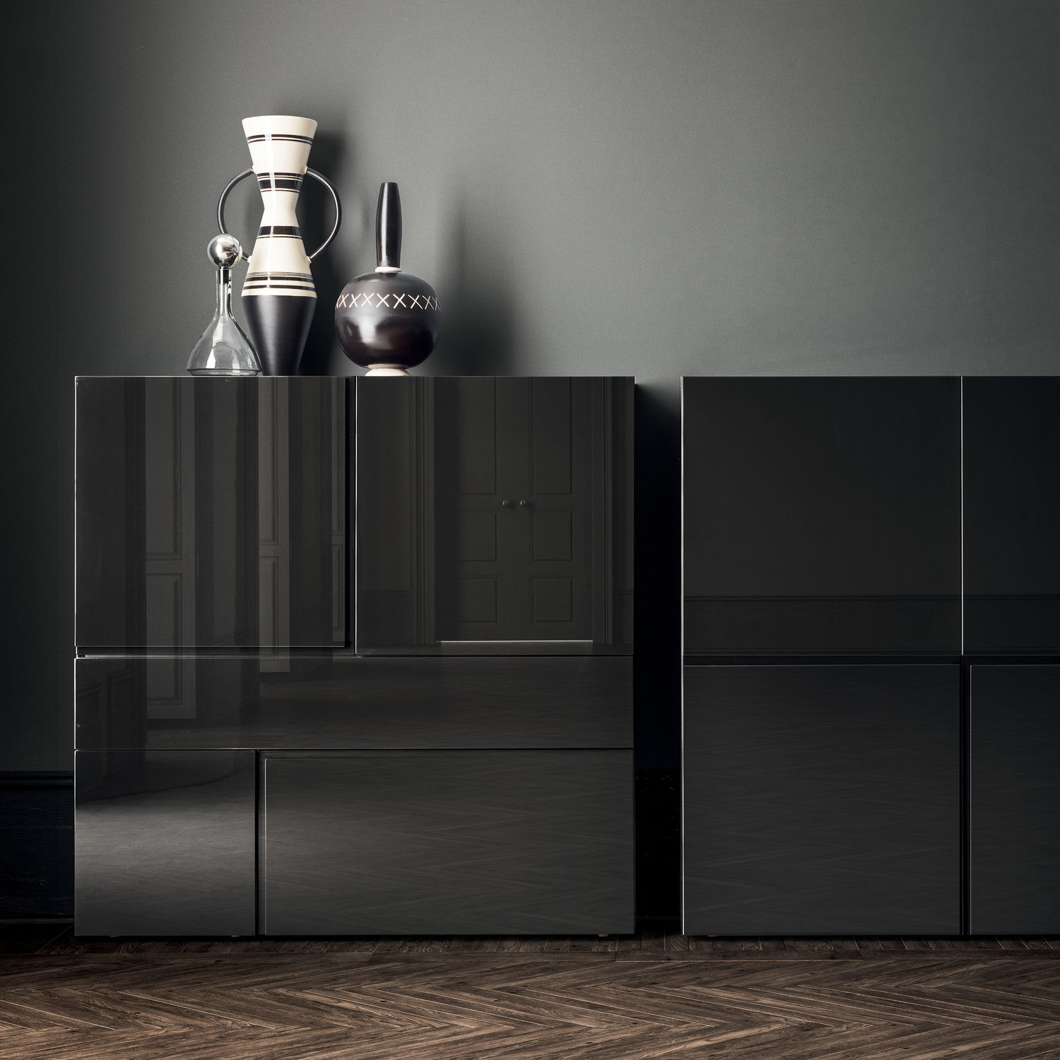 Hohes Sideboard - QUADRA - PIANCA - modern / lackiertes Holz / beige