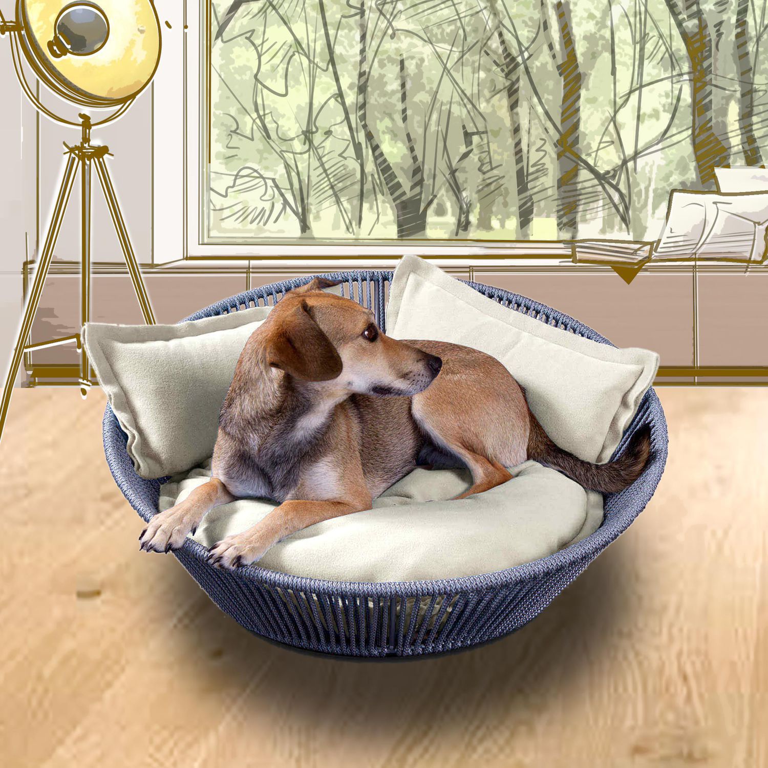 Baumwolle-Hundekorb - SIRO TWIST - pet.interiors - Sperrholz ...