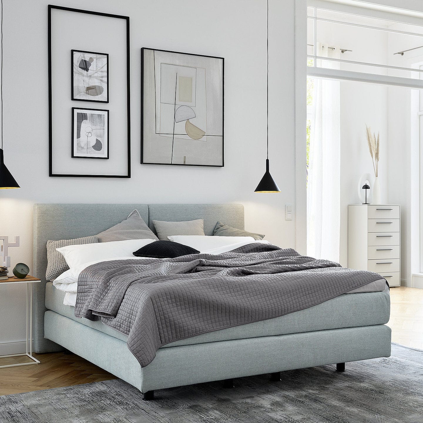 Doppelbett - ELIAS - Musterring - modern / Polster / gepolstertes Kopfteil