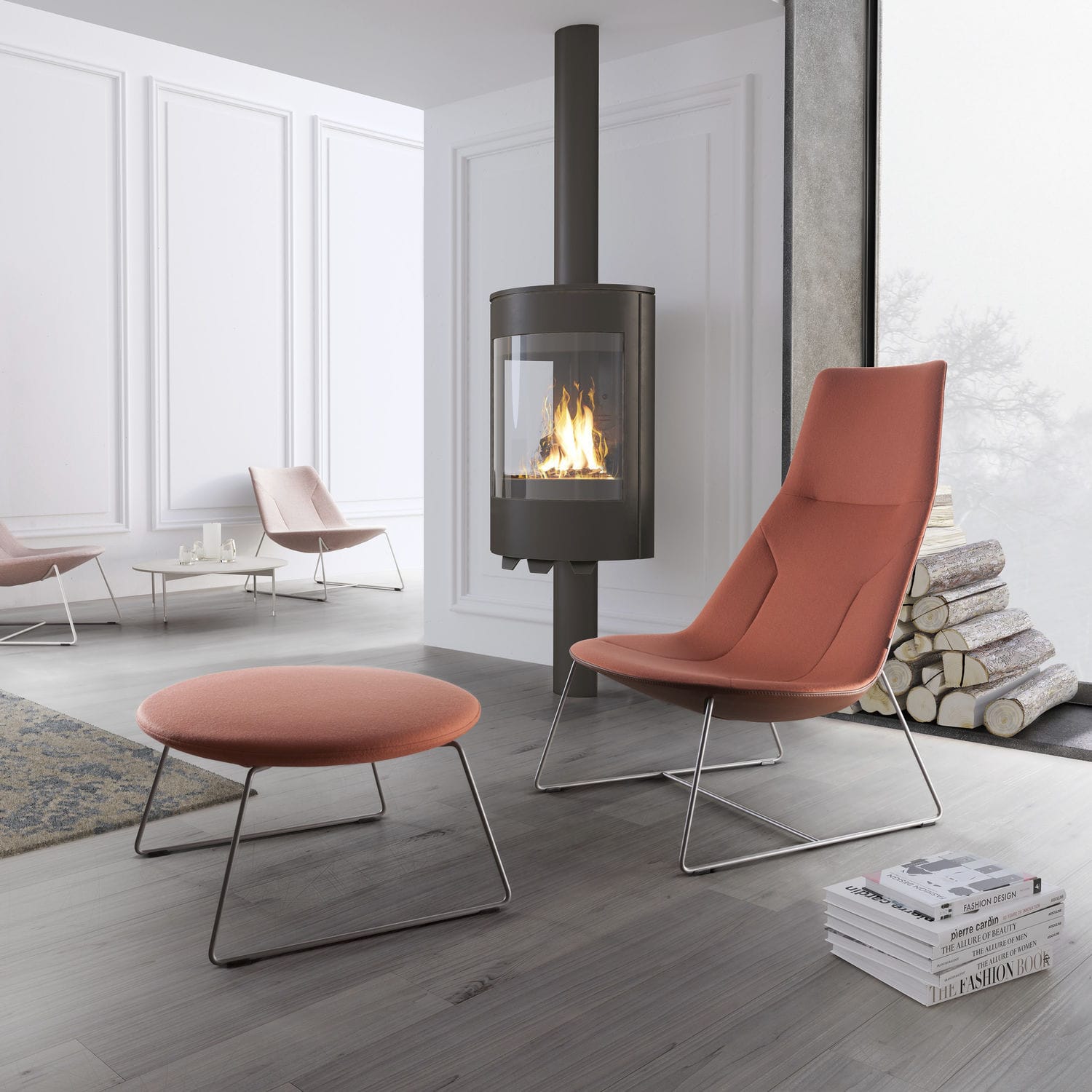 Moderner Kaminsessel - CHIC LOUNGE - Profim - Leder / Stoff / Metall