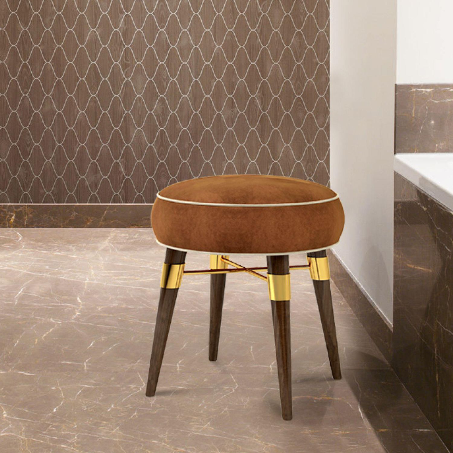 Klassischer Hocker - LOUIS - Ottiu - Stoff / Gestell aus Nussbaum / Polster