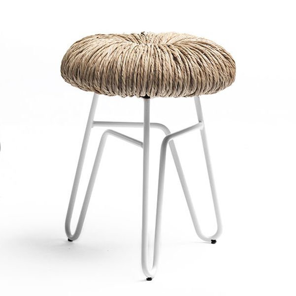 Moderner Hocker - DONUT - Mogg - Stroh / Gestell aus Metall / weiß