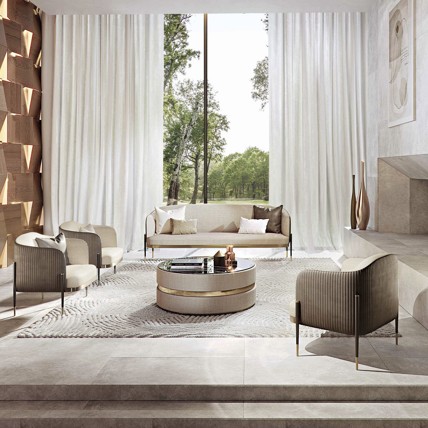 Braunes Sofa - OXFORD 2P - Capital Collection - beige / Stoff / Leder