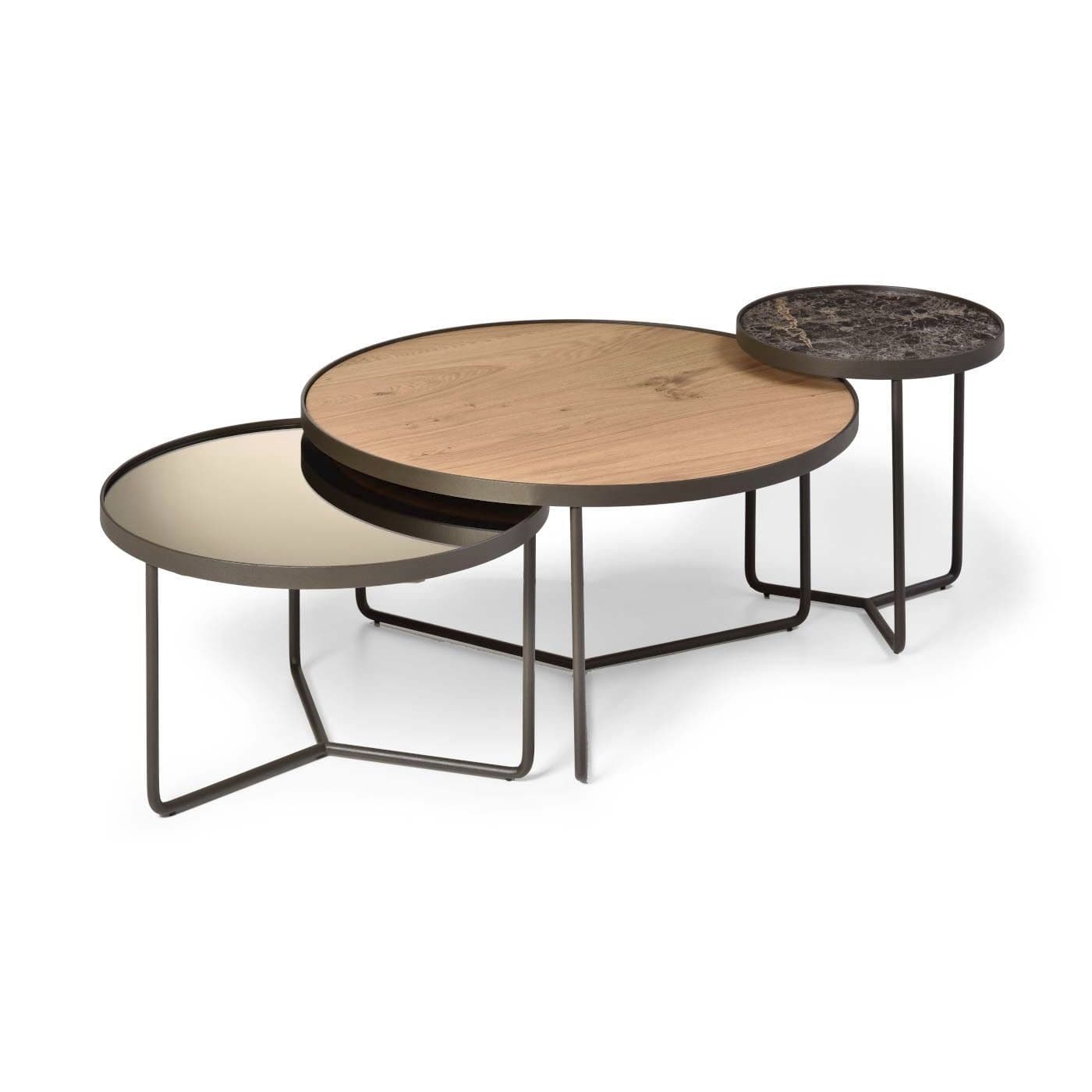 Moderner Couchtisch Rio De Code Lattas Nik Spyridon Holzfurnier Gestell Aus Metall Rund