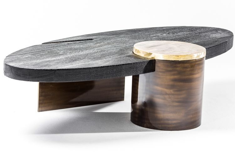 Moderner Couchtisch - PRIMAL - EGG DESIGNS - Holz / Messing / Stahl