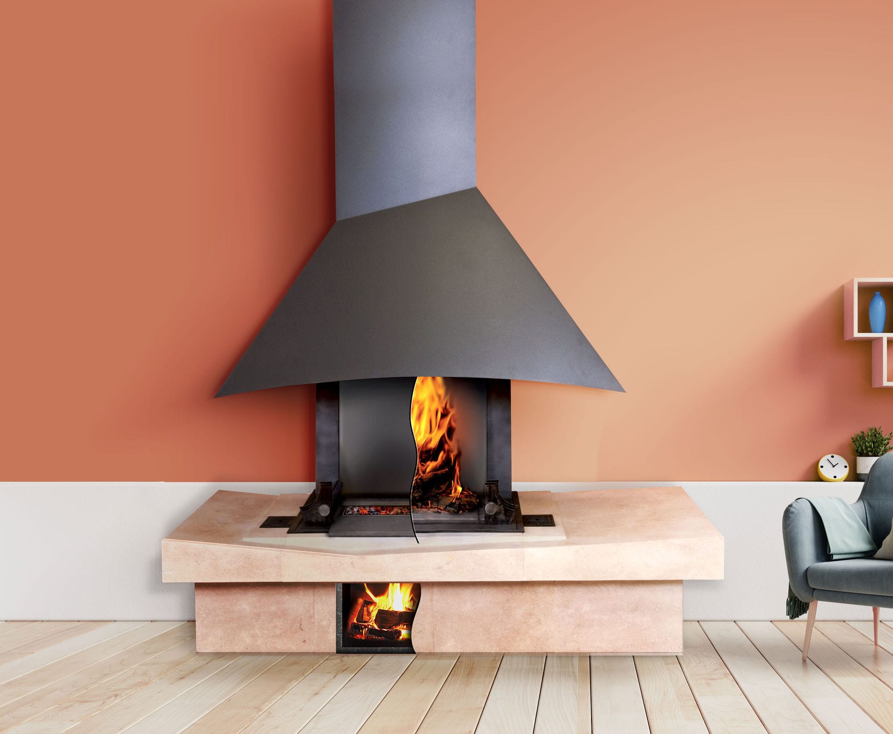 Holzkamin - Polyflam System - Polyflam - freistehend / für Wandmontage ...