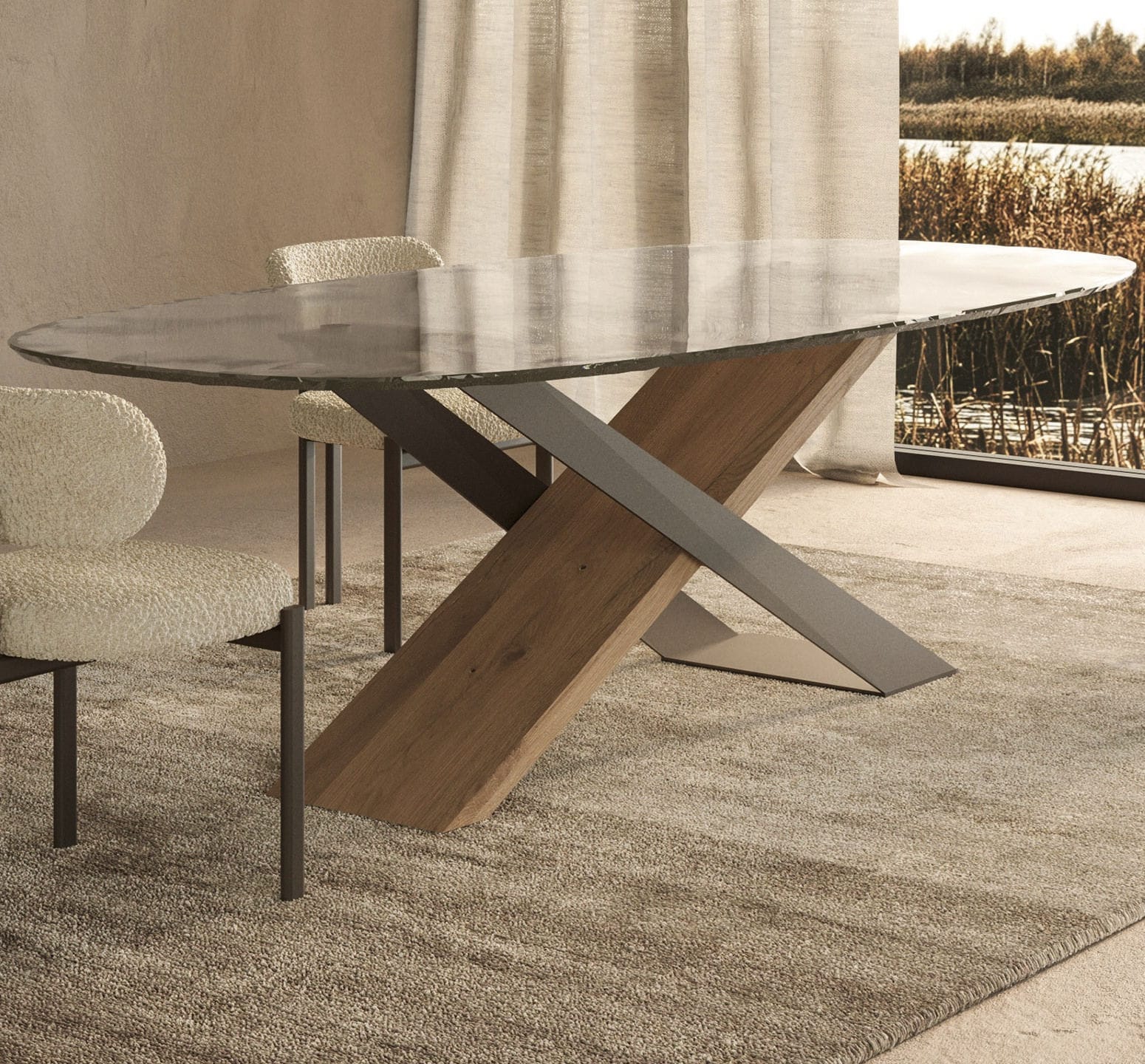 Moderner Tisch - X - Nature Design - Glas / Keramik / Gestell aus Metall