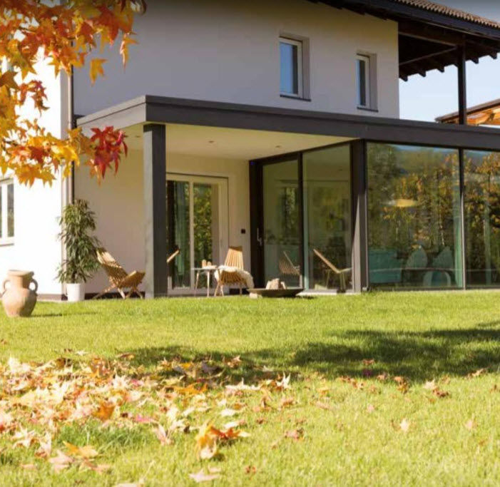 Aluminium-Veranda - Cubo - Finstral - Holz / PVC / mit Schiebetür