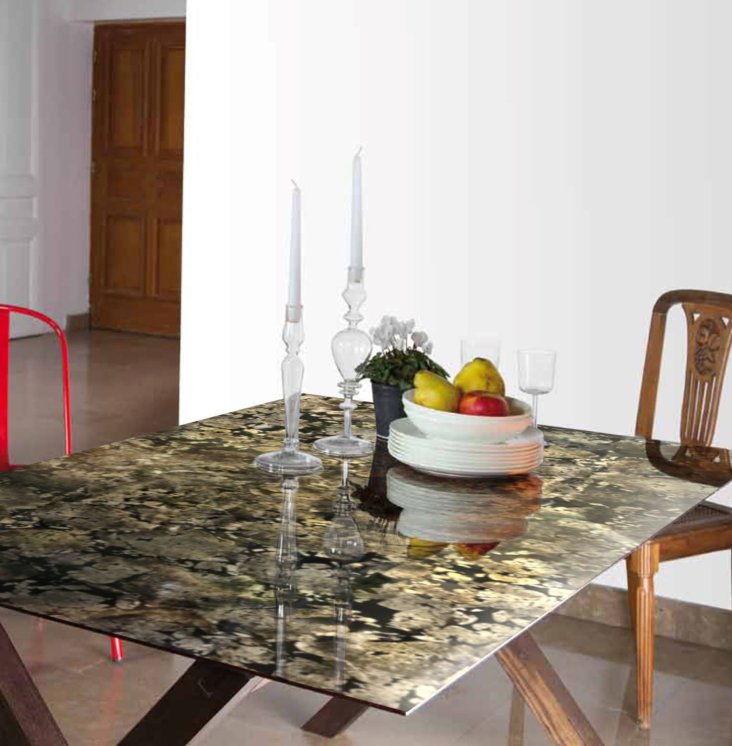 Moderner Tisch - Duco - Glas / Gestell aus Holz / rechteckig