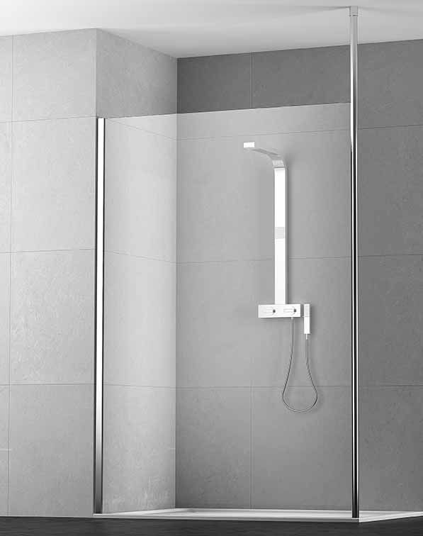 Festinstallierte Duschwand - KUB96A - pdplan - für Eckeinbau / Hartglas