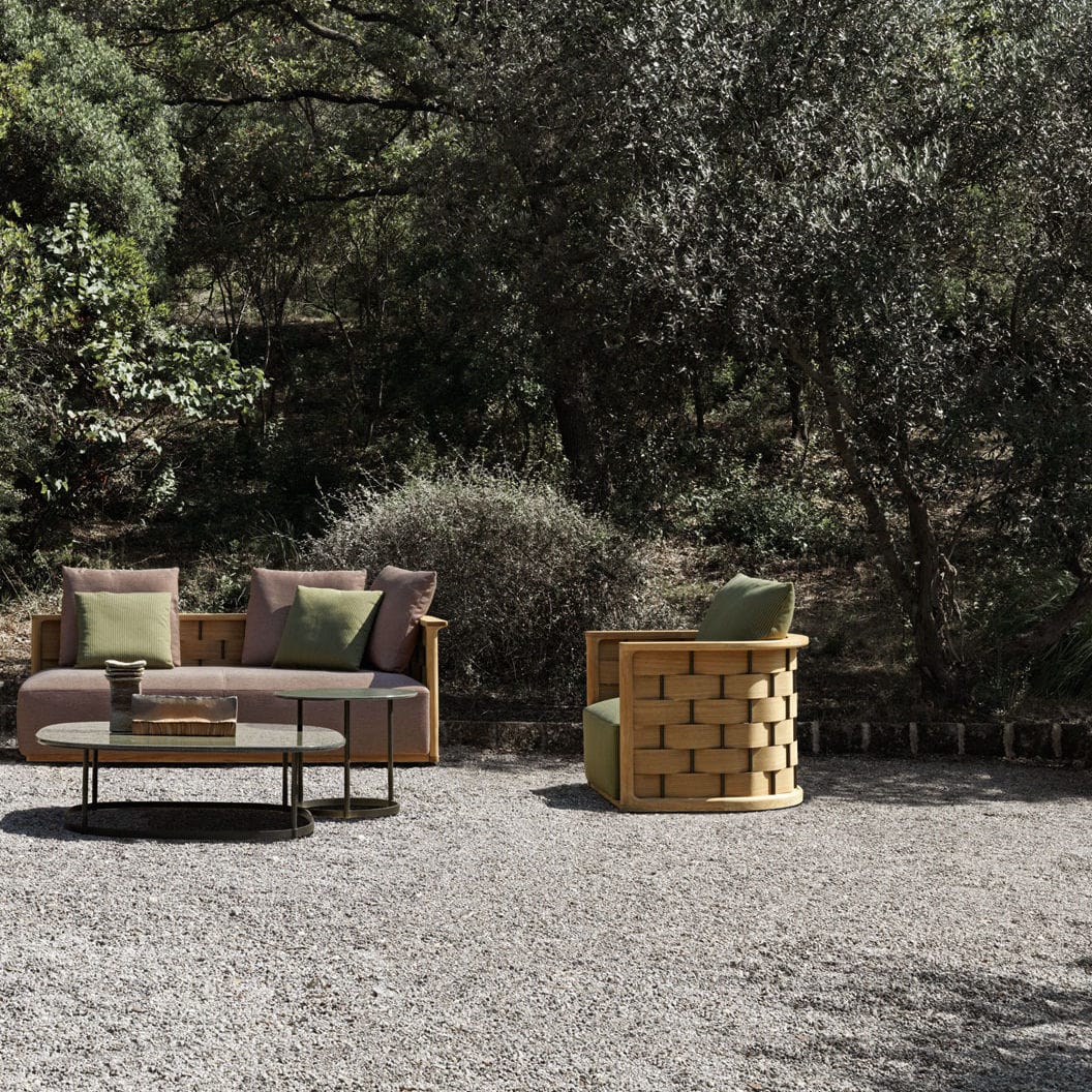 Moderner Sessel - PALINFRASCA - Molteni&C - Stoff / Teakholz / grau