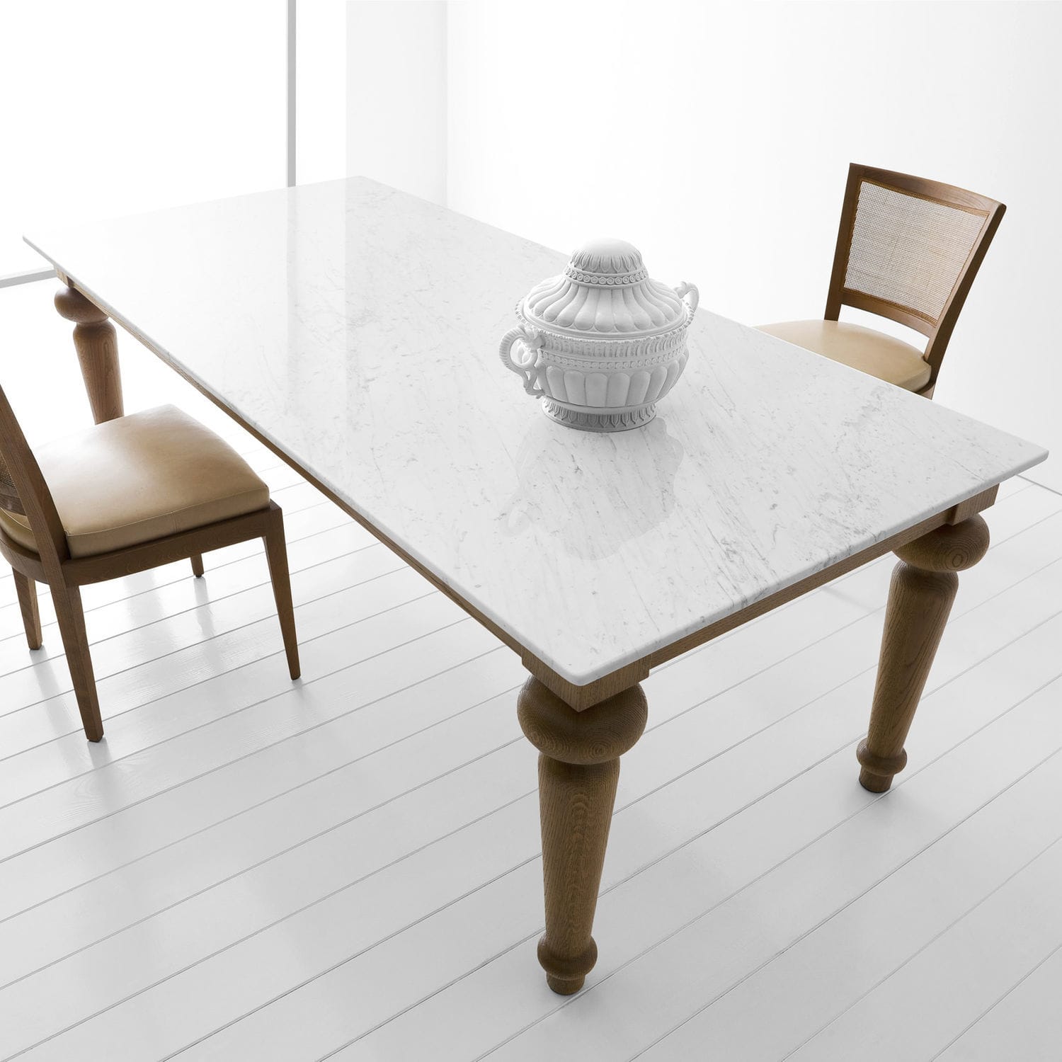 Klassischer Tisch - TROPEA - LANDO - Holz / Marmor / Gestell aus Massivholz