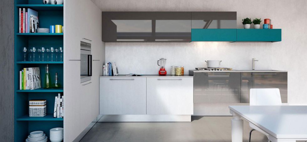 Moderne Küche - PLAN - BERLONI - Holzfurnier / mit Griffen / lackiert