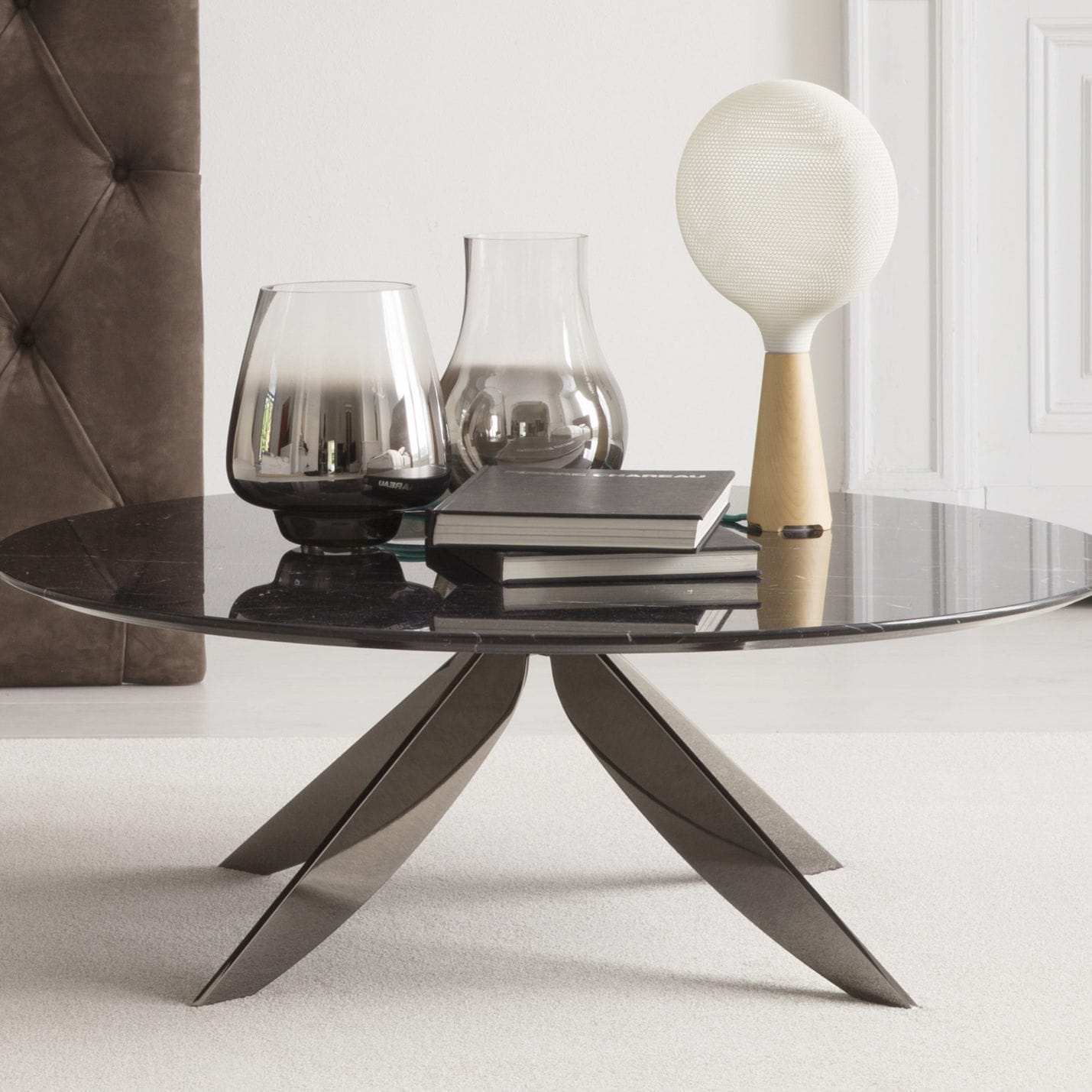 Moderner Couchtisch - CIRCUS - BERTO - Marmor / Gestell aus verchromtem ...