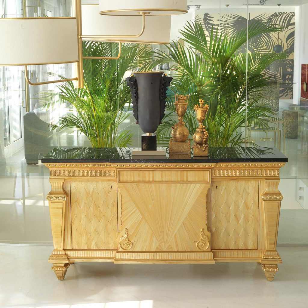 Stil-Sideboard - W036 - ZANABONI - Marmor / Stroh / mit Schwingtür