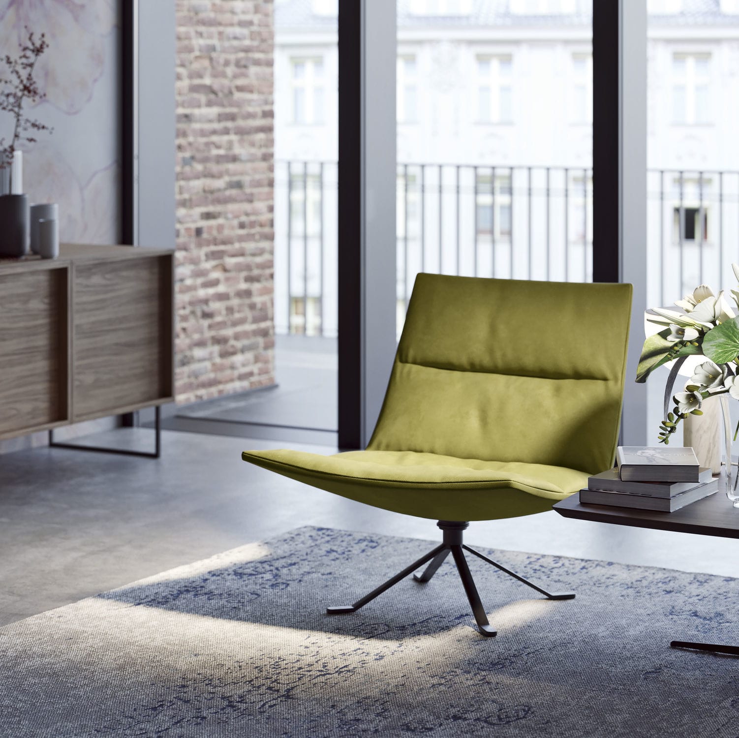 Moderner Kaminsessel - LOUNGE - Doimo Salotti - Leder / Sperrholz / modular