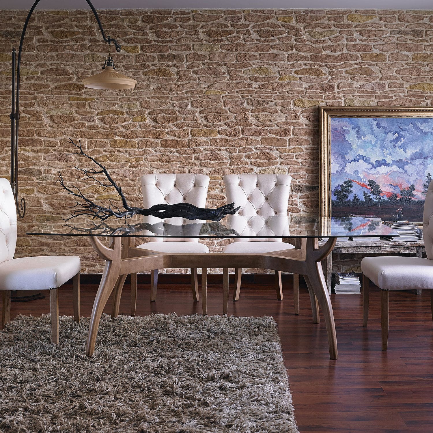 Moderner Esstisch - IRATI - LOLA GLAMOUR - Glas / Gestell aus Holz ...