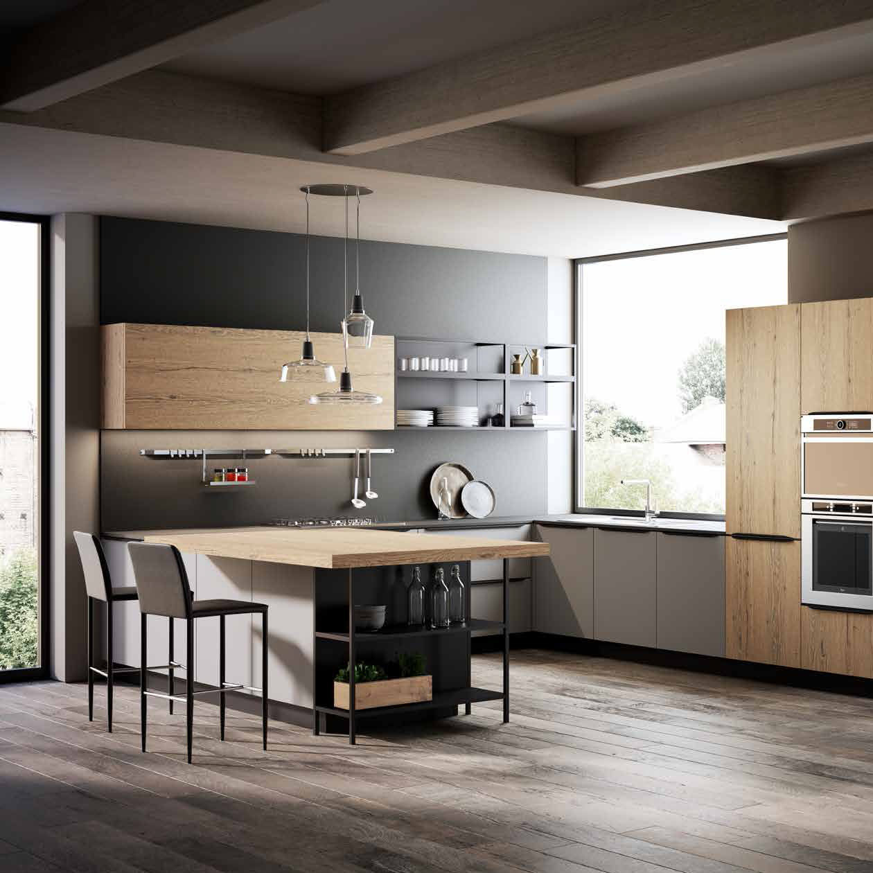 Moderne Küche - KALÌ 07 - Arredo3 s.r.l. - Eiche / Quarz / lackiertes ...