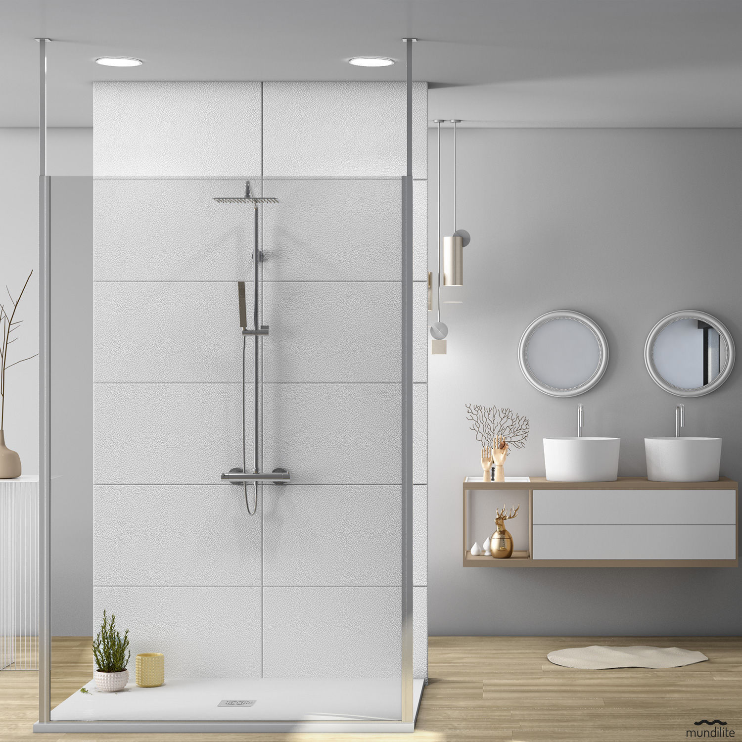 Festinstallierte Duschwand - INOX 2 - Mundilite - rechteckig / auf der ...