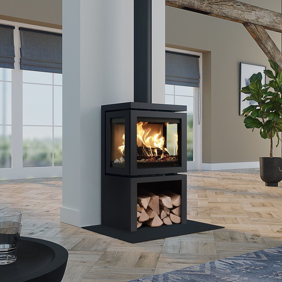 Holzkamin - Dik Geurts -Vidar Triple Small, Store - DRU - freistehend ...
