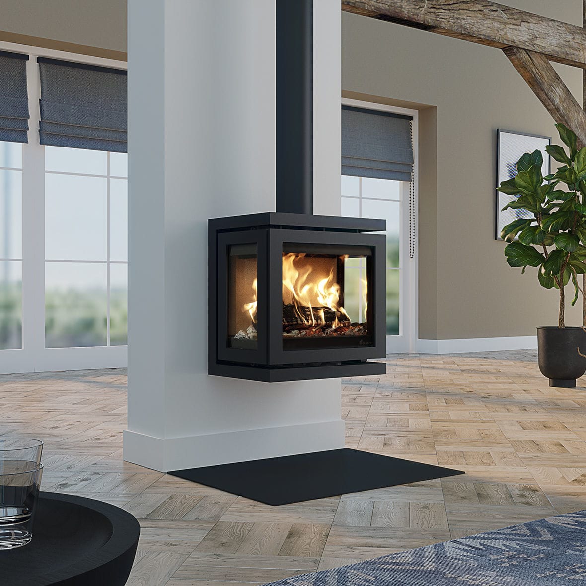 Holzkamin - Dik Geurts -Vidar Triple Small, Wall - DRU - wandmontiert ...