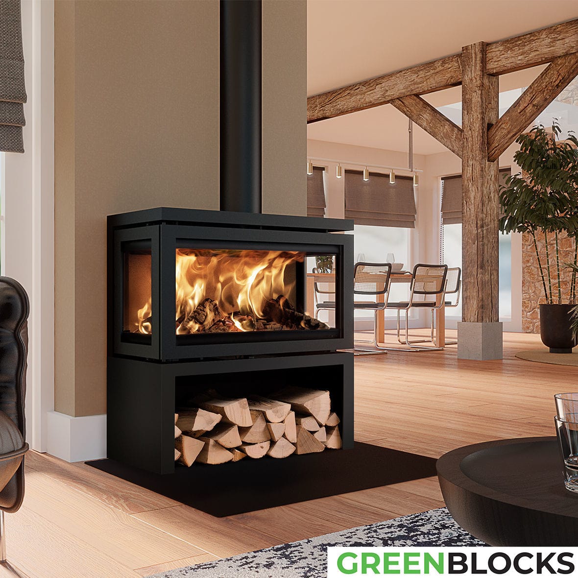 Holzkamin - Dik Geurts - Vidar Triple Large, Store - DRU - freistehend ...
