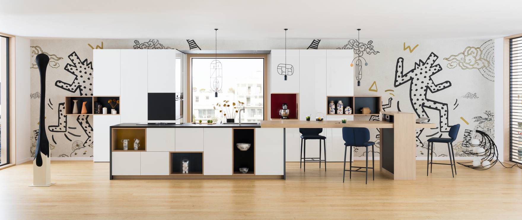 Moderne Küche - KEITH & ARTY - PERENE - Holzfurnier / lackiertes Holz ...