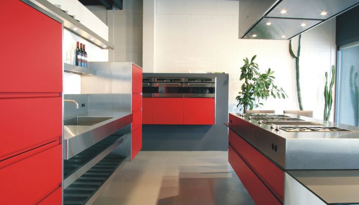 Moderne Küche - v - ABK InnoVent - Edelstahl / Laminat / Kochinsel