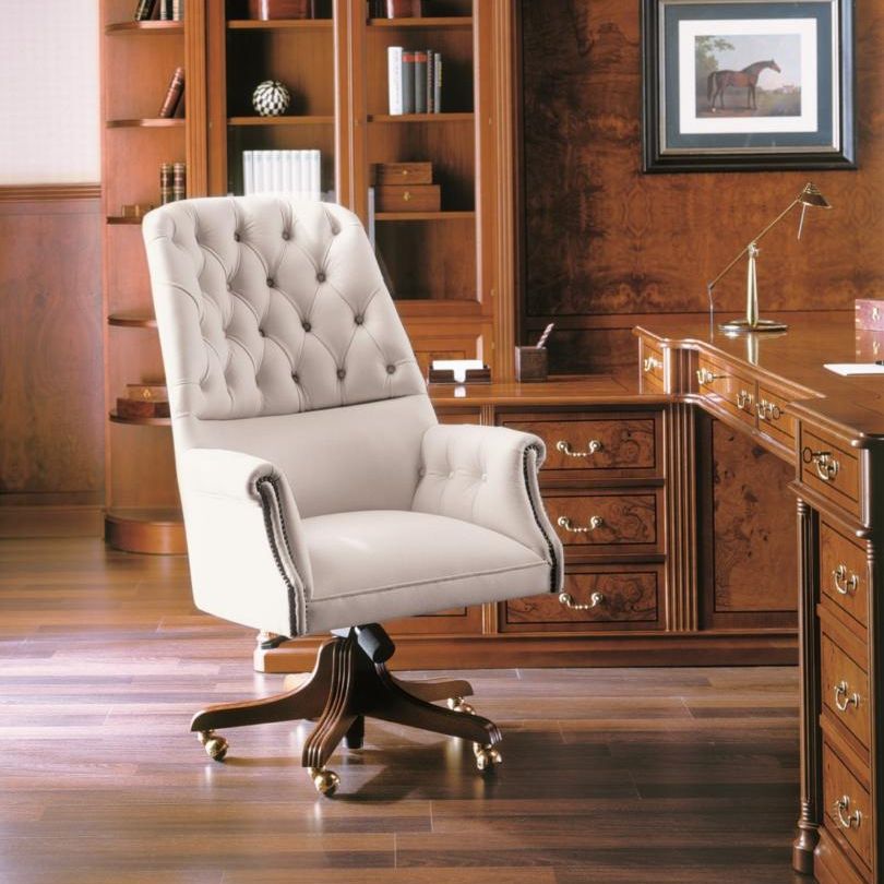 Chesterfield-Chefsessel - 01013 - Ofifran - Leder / Holz / höhenverstellbar
