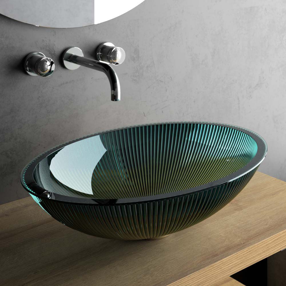 Aufsatzwaschbecken - PLISSE - GLASS DESIGN Srl - Glas / farbig / oval