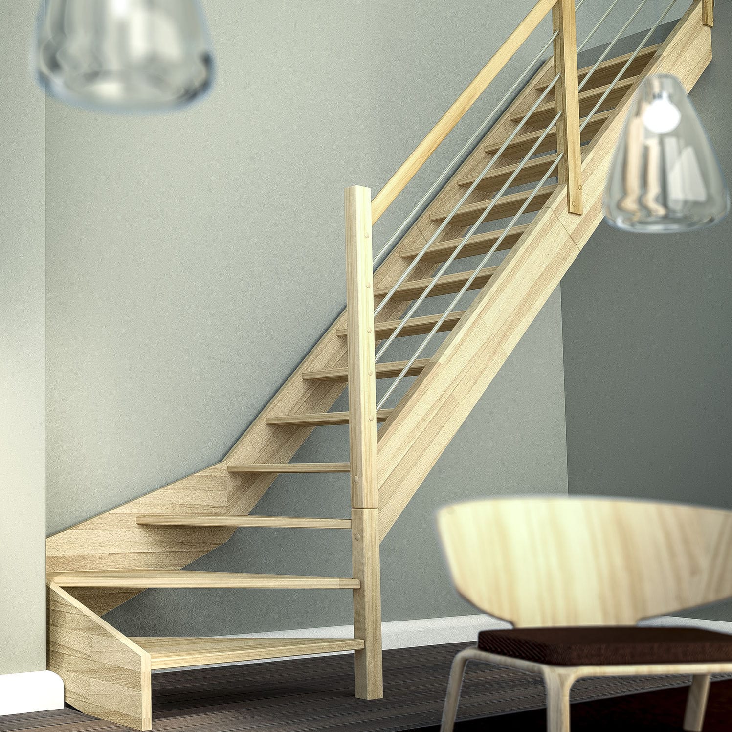 Gerade Treppe - NEVADA - SOGEM - viertelgewendelt / Holzstufen / mit ...