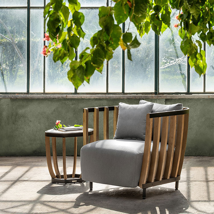 Moderner Sessel - Swing - Ethimo - Acrylgewebe / Teakholz / Aluminium