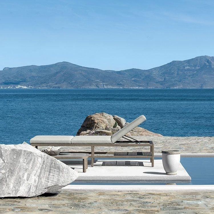 Moderne Sonnenliege - Grand Life - Ethimo - Acrylgewebe / Polypropylen / Teakholz