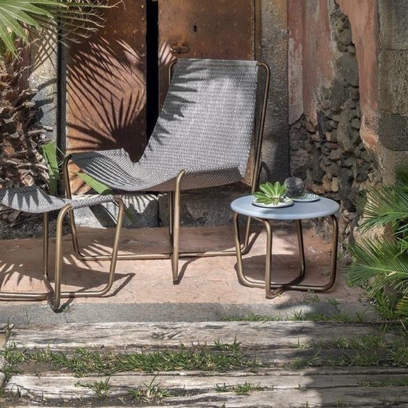 Moderner Couchtisch - Sling - Ethimo - Beton / Gestell aus rostfreiem Edelstahl / rund