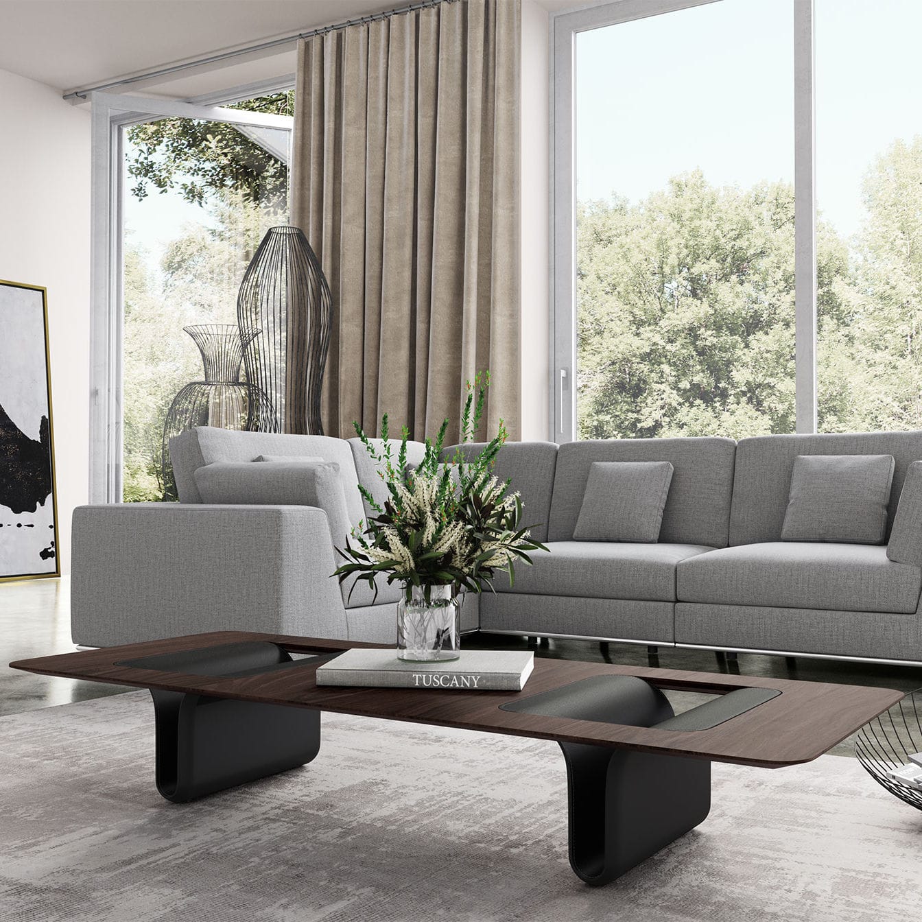 Moderner Couchtisch - ROMNEY - MODLOFT - Nussbaum / MDF / Leder