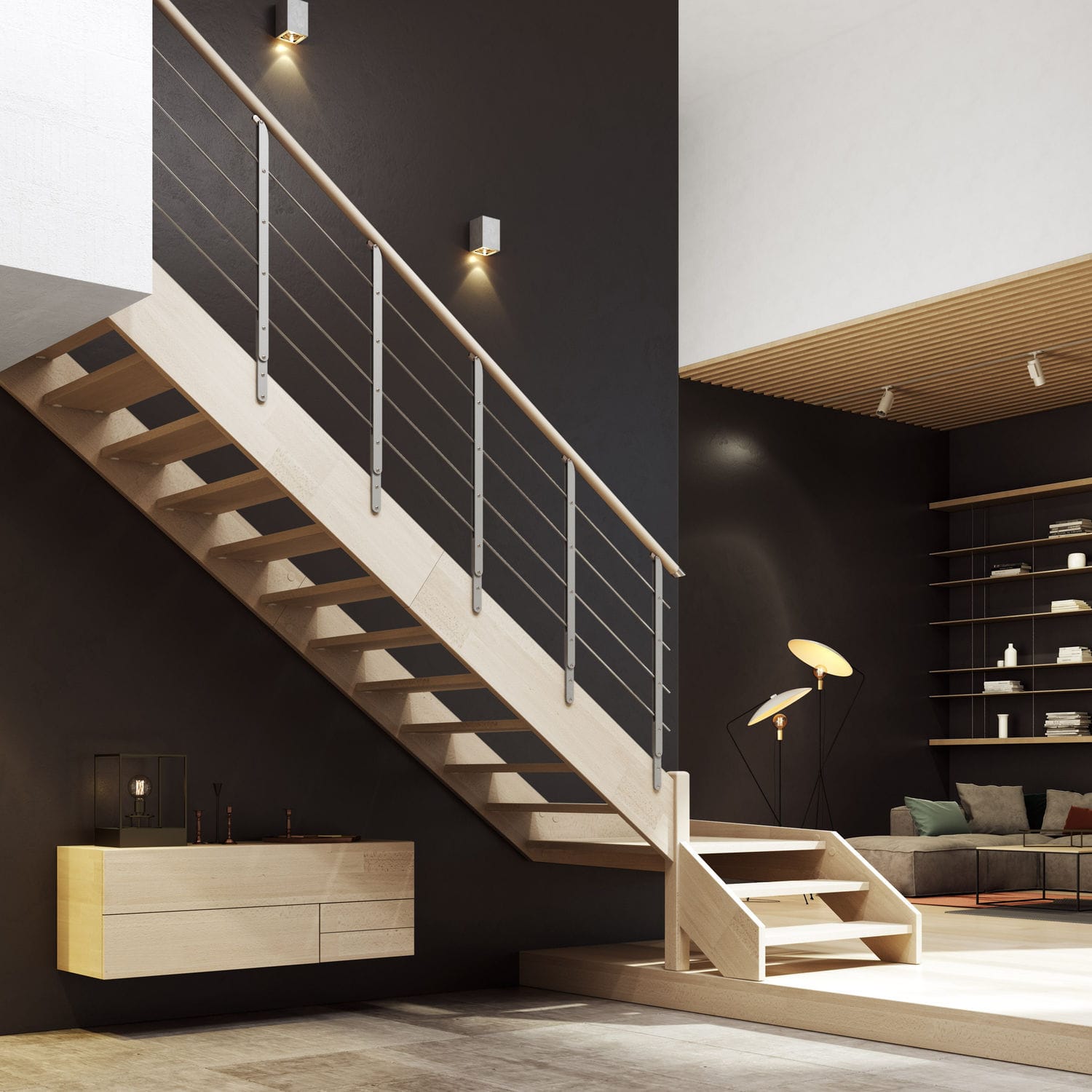 Gerade Treppe - BRICK - RINTAL - viertelgewendelt / halbgewendelt / modern