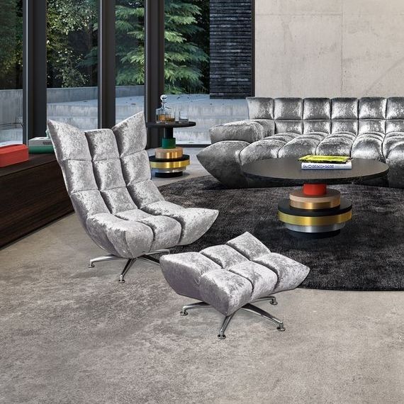 Moderner Kaminsessel - HANGOUT - BRETZ - Stoff / mit Fußstütze / grau