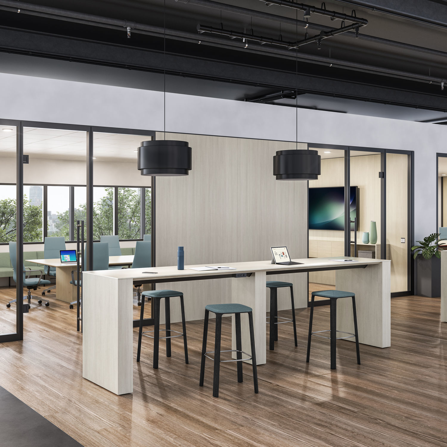 Moderner Hocker - TRILLIA - Allsteel - Stoff / Esche / Gestell aus Esche