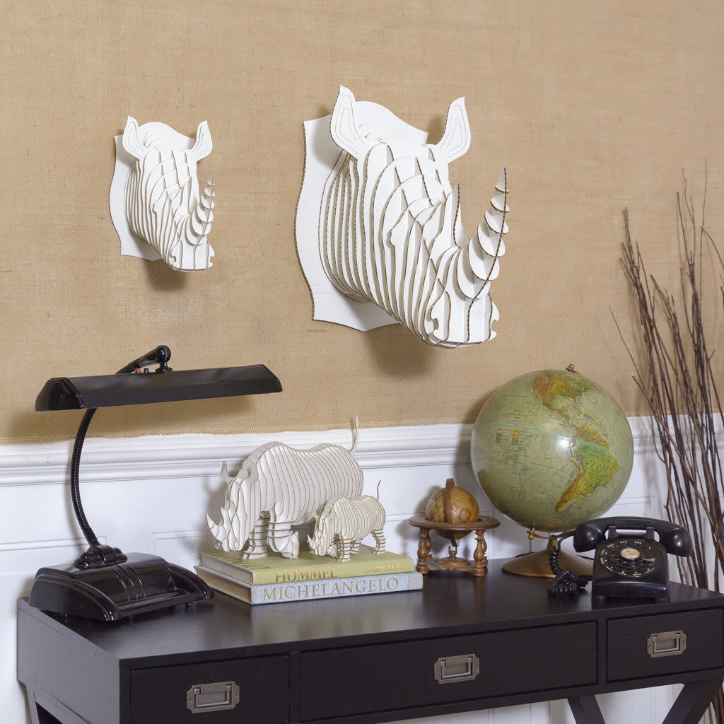 Karton-Skulptur - ROBBIE RHINO HEAD - cardboard safari - Wand