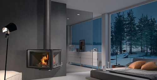 Holzkamin - VERTEX - ROCAL - modern / geschlossene Feuerstelle / zweiseitig